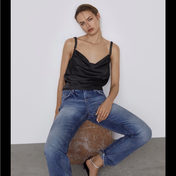 Zara | Tops | Zara Black Satin Top With Chains Size S | Poshmark